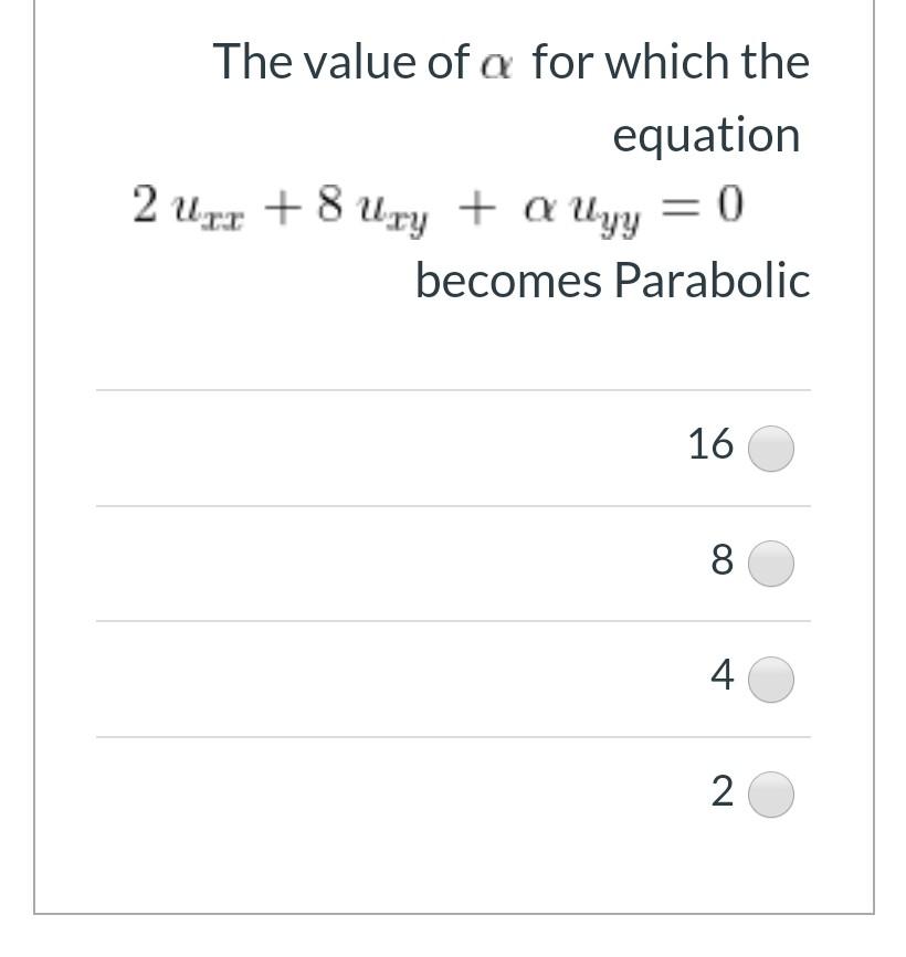 Solved The value of a for which the equation 2 urr + 8 Ury + | Chegg.com