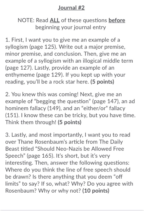 Solved Journal #2 NOTE: Read ALL of these questions before | Chegg.com