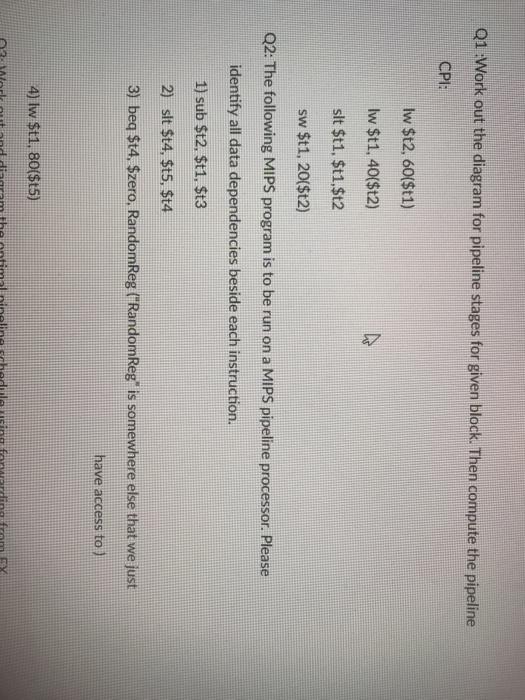 Solved Q1:Work out the diagram for pipeline stages for given | Chegg.com