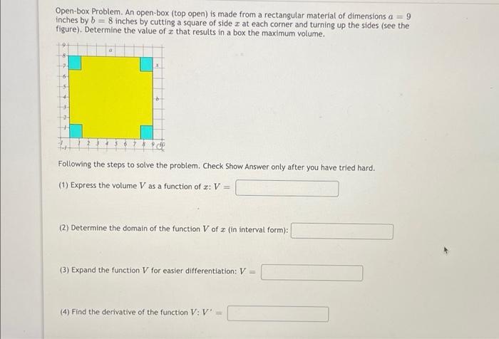 Solved Open-box Problem. An open-box (top open) is made from | Chegg.com