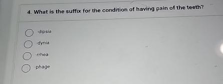 What is the suffix for the condition of having pain | Chegg.com