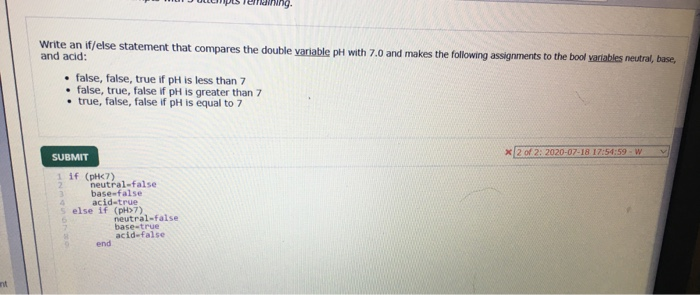 Solved ing. Write an if/else statement that compares the | Chegg.com