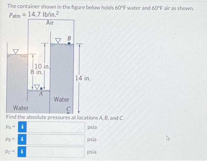 Solved The container shown in the figure below holds 60°F | Chegg.com