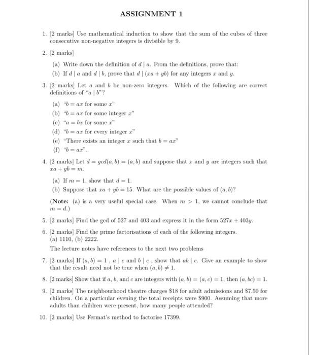 Solved ASSIGNMENT 1 1. 2 marks] Use mathematical induction | Chegg.com