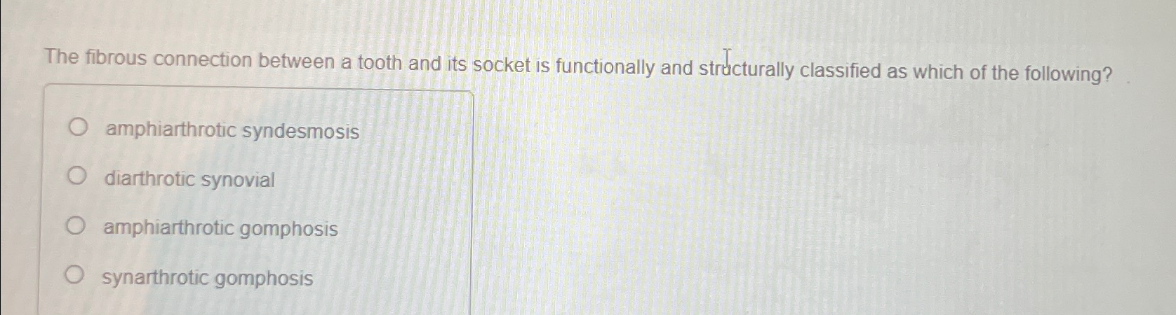 Solved The fibrous connection between a tooth and its socket | Chegg.com