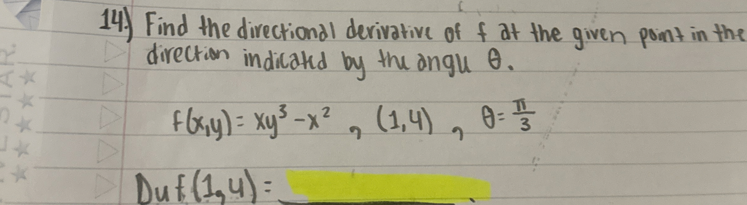 Solved 14.) ﻿Find the directiondl derivative of f ﻿at the | Chegg.com