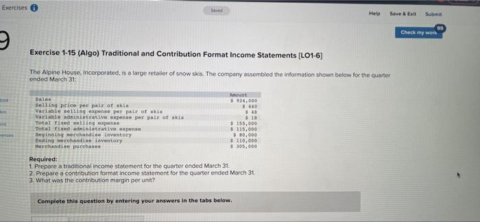 Solved Exercises Swed Help Save & Exit Submit Check my work | Chegg.com