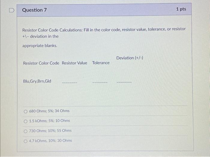 Solved Resistor Color Code Calculations: Fill in the color | Chegg.com