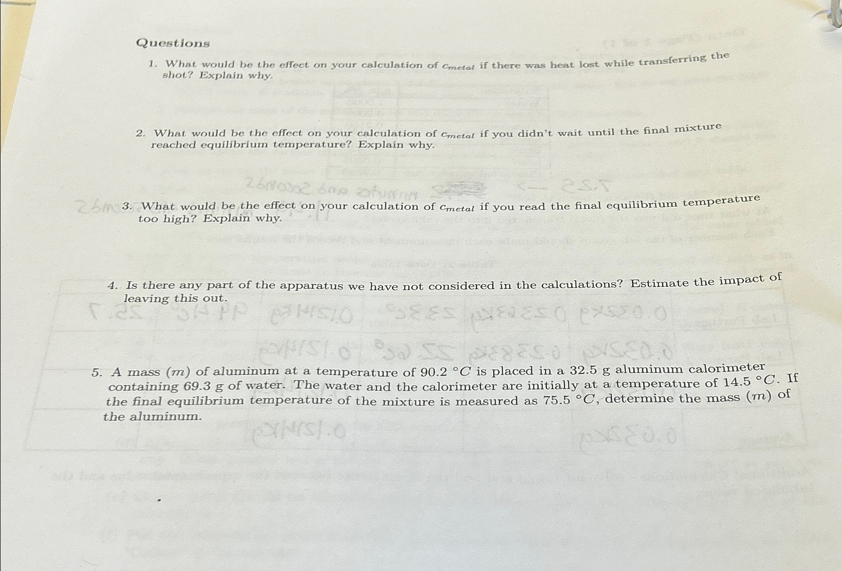 Solved QuestionsWhat would be the effect on your calculation | Chegg.com