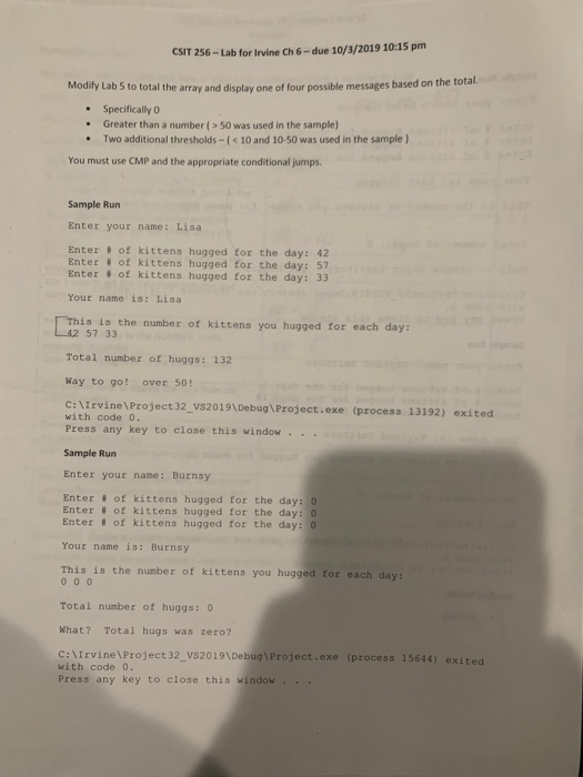 CSIT 256 - Lab for Irvine Ch 6-due 10/3/2019 10:15 pm | Chegg.com