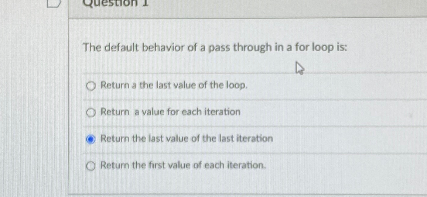 Solved The default behavior of a pass through in a for loop | Chegg.com