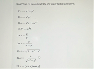 Solved In Euercises 15-42, ﻿compute the firsi-onder partial | Chegg.com