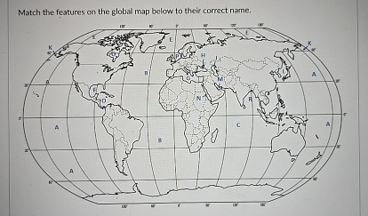Solved Match the features on the global map below to their | Chegg.com