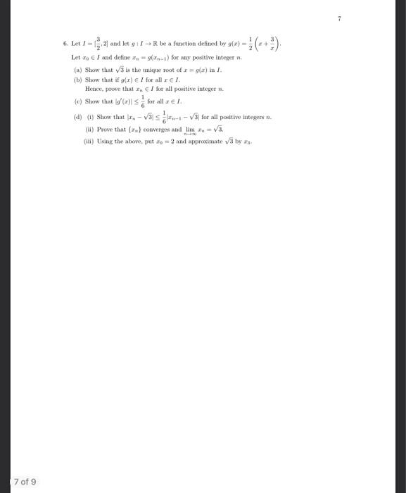 Solved 6. Let I=123;2] and let g;I→R be a function defined | Chegg.com