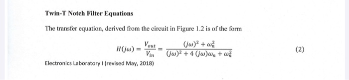 Solved Passive Twin-T Notch Filter Design The basic form of | Chegg.com