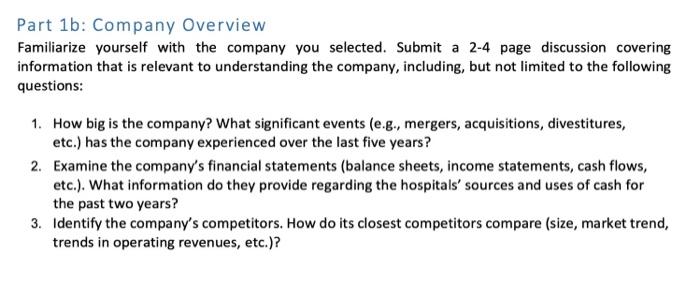 Solved Part 1b: Company Overview Familiarize yourself with | Chegg.com