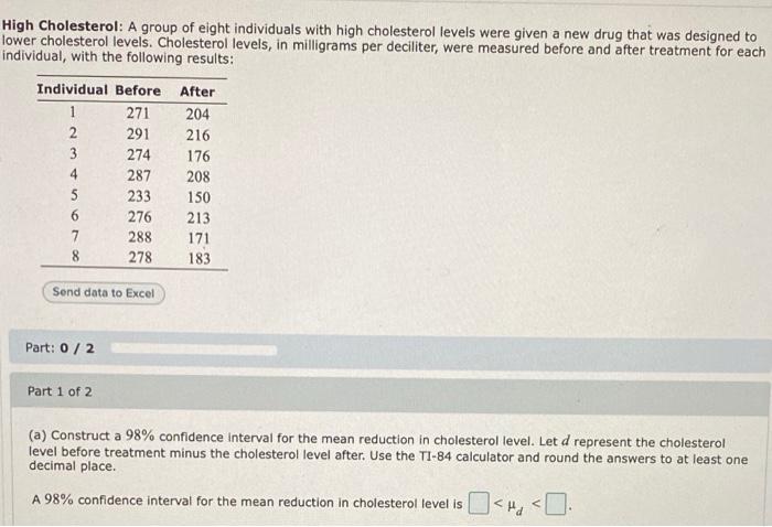Solved High Cholesterol: A group of eight individuals with | Chegg.com