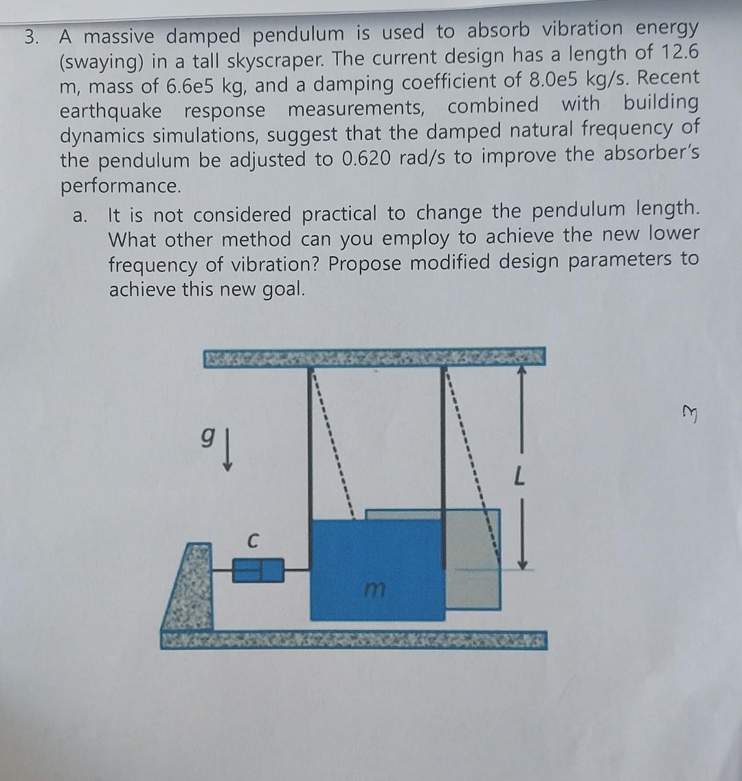 Solved 3. A massive damped pendulum is used to absorb | Chegg.com