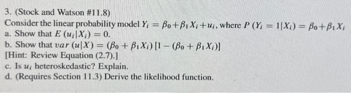 Solved 3. (Stock and Watson \#11.8) Consider the linear | Chegg.com