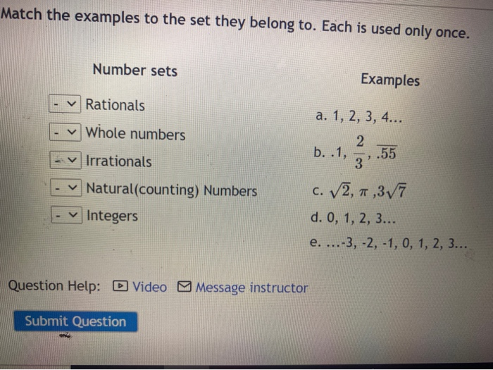 Solved Match the examples to the set they belong to. Each is | Chegg.com
