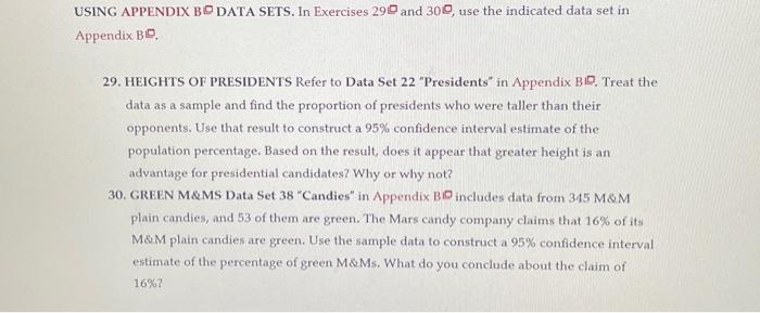 Solved USING APPENDIX BO DATA SETS. In Exercises 29 and 300 | Chegg.com