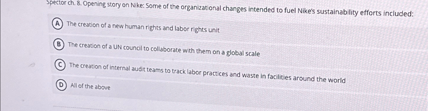 Solved Spector ch. 8. ﻿Opening story on Nike: Some of the | Chegg.com