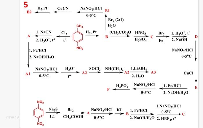 Solved 5 B2 A 1. Fe/HCl NaNO2/HCl 2. NaOH/H2O 0−5∘C CuCl | Chegg.com