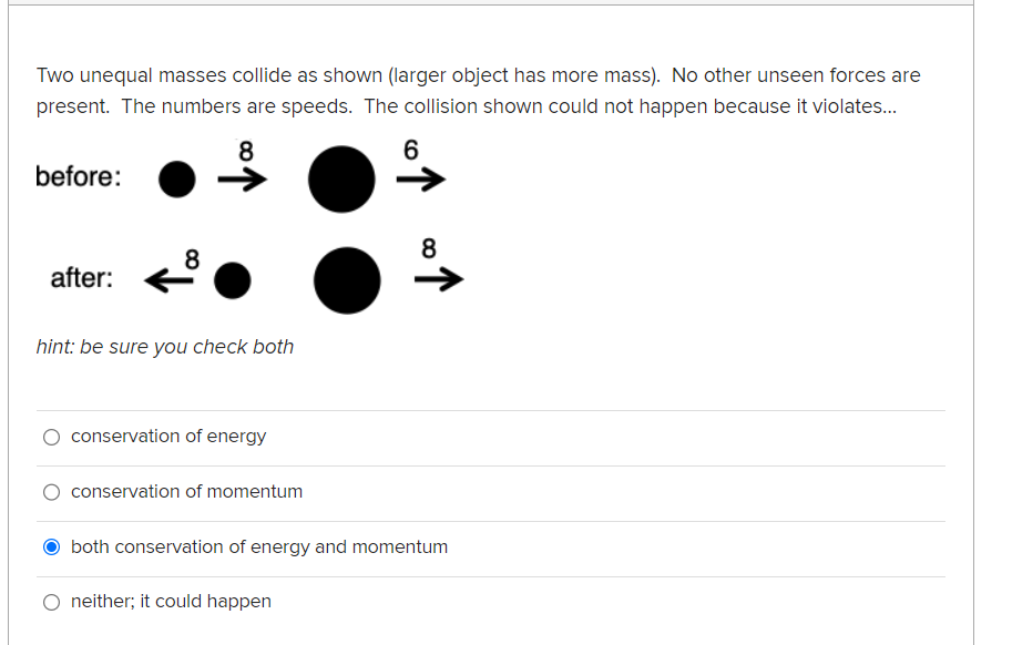 Solved Two unequal masses collide as shown (larger object | Chegg.com