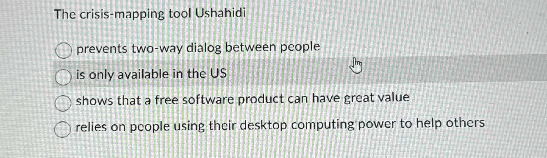 Solved The crisis-mapping tool Ushahidiprevents two-way | Chegg.com