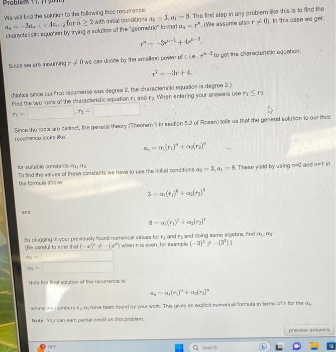 Solved an=−3an−1+4an−2 for n≥2 with initial conditions | Chegg.com