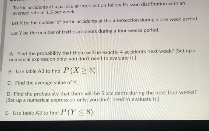 Solved Traffic accidents at a particular intersection follow | Chegg.com