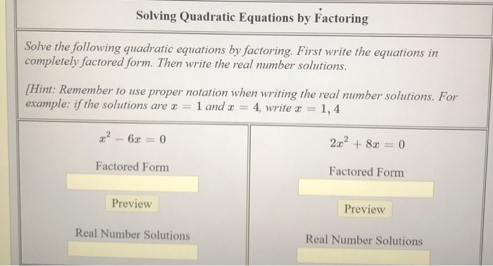 Solved Solving Quadratic Equations by Factoring Solve the | Chegg.com