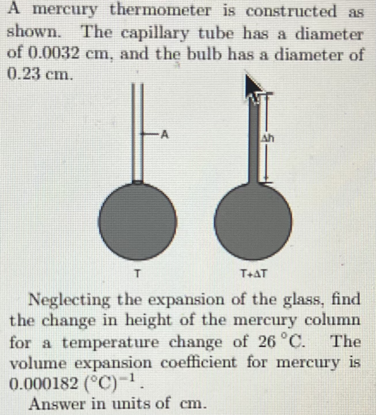 Solved A mercury thermometer is constructed as shown. The | Chegg.com