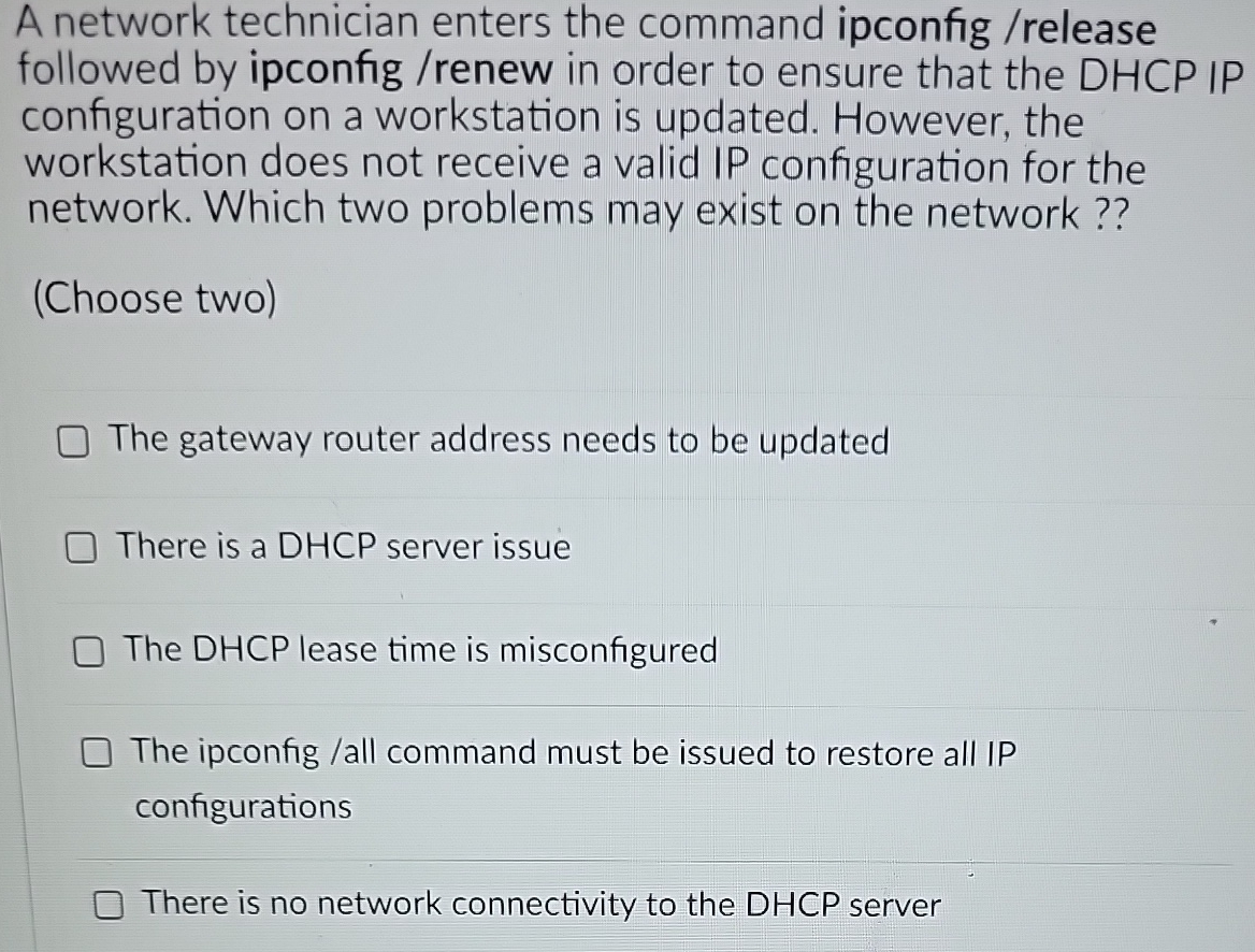 Solved A network technician enters the command ipconfig | Chegg.com