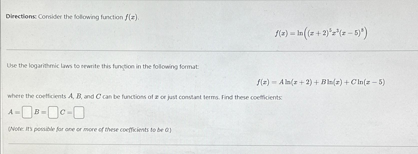 Solved Directions: Consider the following function | Chegg.com
