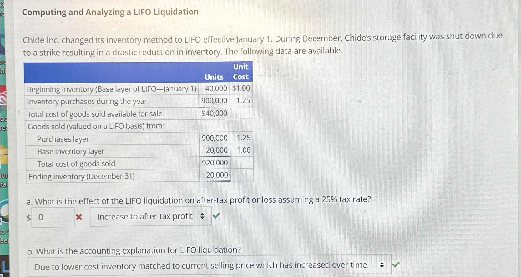 Solved Computing and Analyzing a LIFO LiquidationChide Inc. | Chegg.com