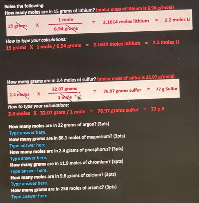 Solved Solve the following: How many moles are in 15 grams | Chegg.com