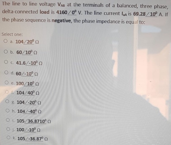 Solved The line to line voltage Vas at the terminals of a | Chegg.com