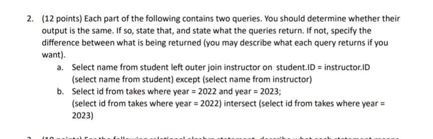 Solved (24 points) Using the university schema from the | Chegg.com