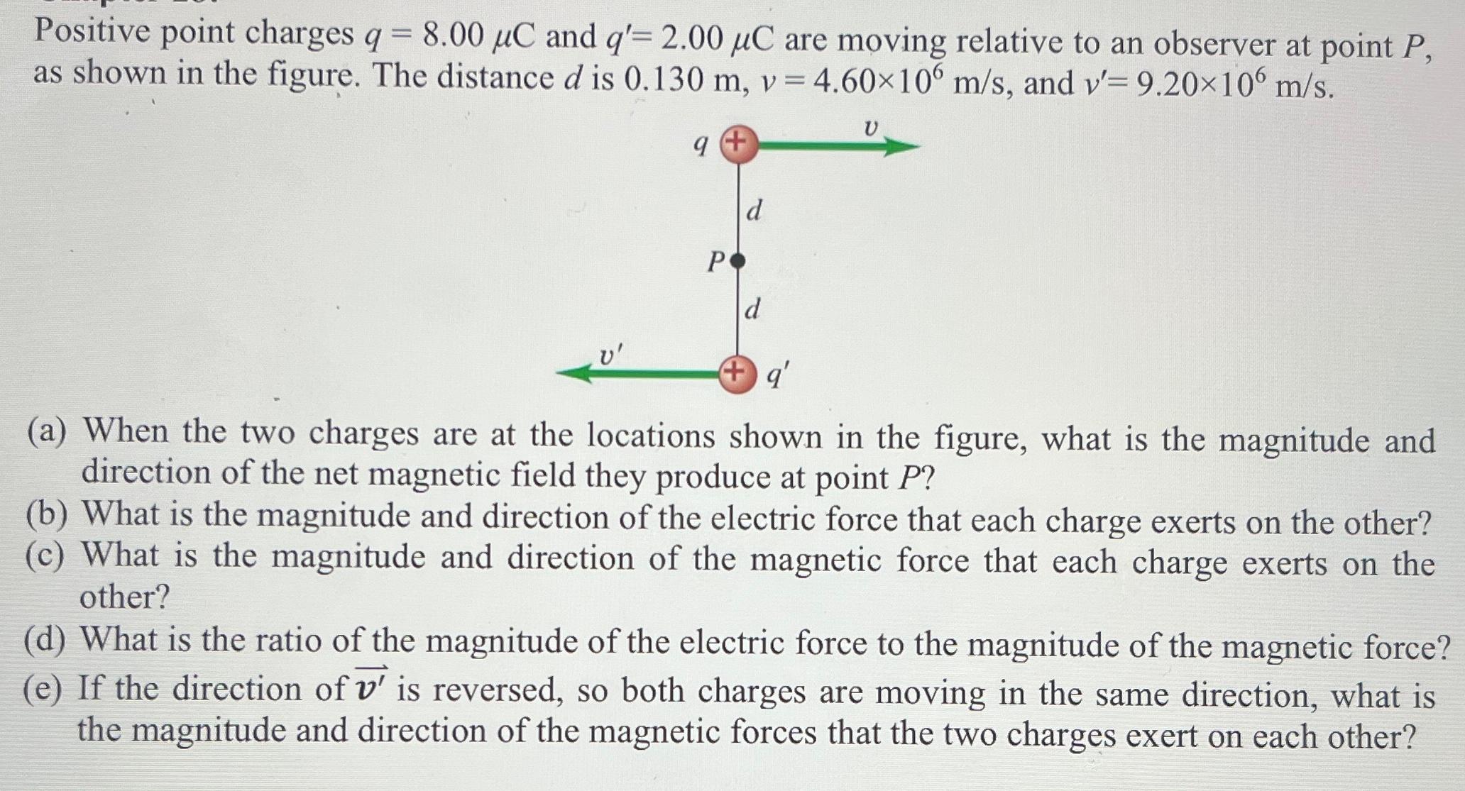 Solved Positive point charges q=8.00μC ﻿and q'=2.00μC ﻿are | Chegg.com