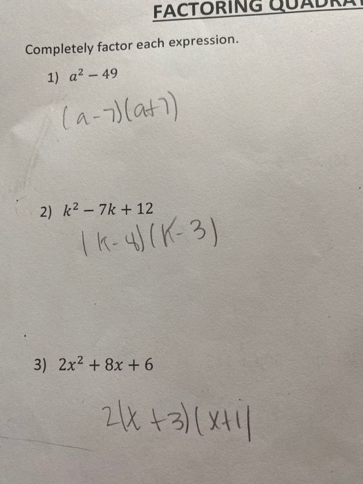Solved FACTORING QUAVN Completely factor each expression. 1) | Chegg.com
