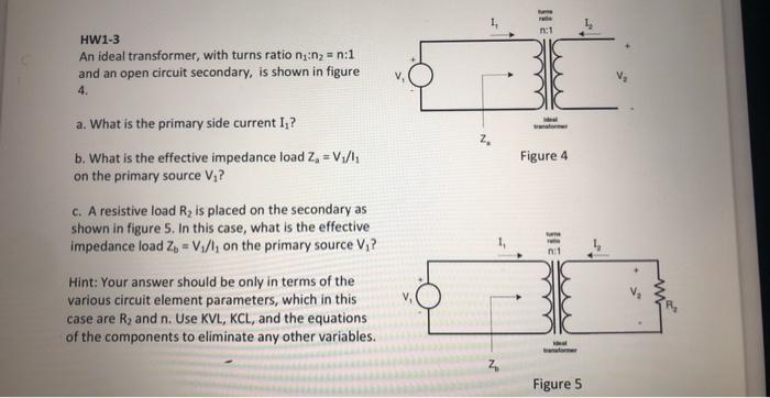 Solved 1:1 HW1-3 An ideal transformer, with turns ration:n2 | Chegg.com