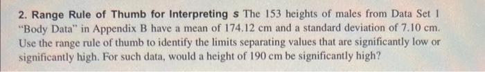 Solved 2. Range Rule of Thumb for Interpreting s The 153 | Chegg.com