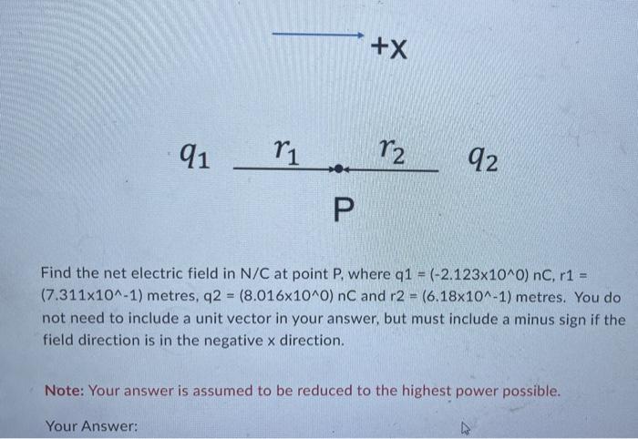 Solved Find the net electric field in N/C at point P, where | Chegg.com