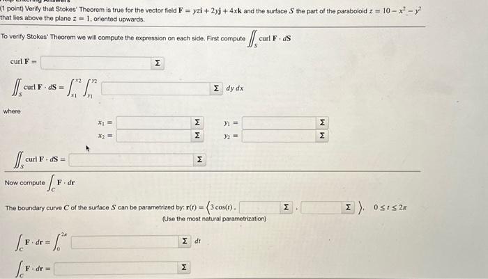 Solved (1 point) Verify that Stokes' Theorem is true for the | Chegg.com