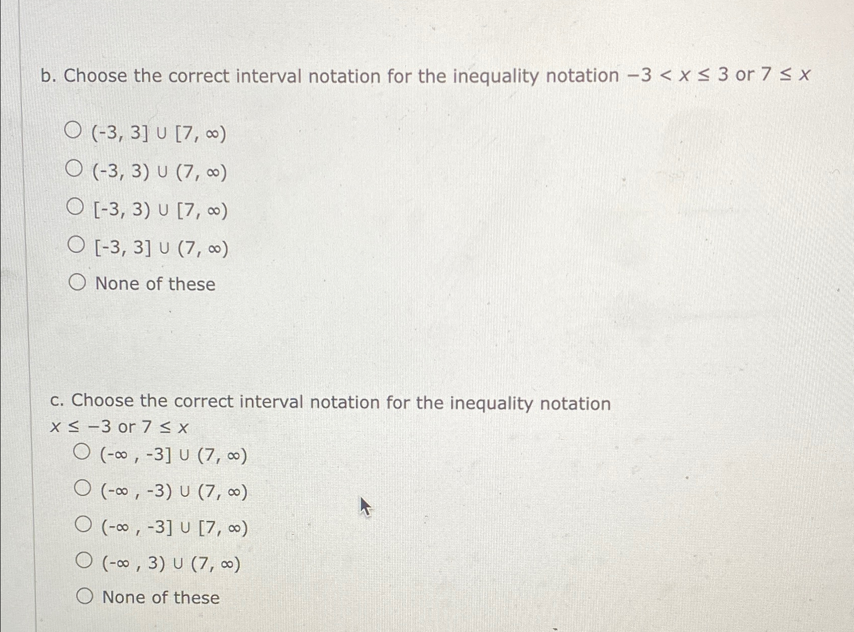 Solved b. ﻿Choose the correct interval notation for the | Chegg.com