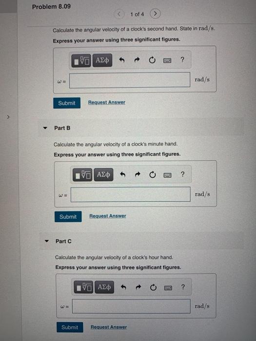 Solved Problem 8.09 1 of 4 Calculate the angular velocity of | Chegg.com