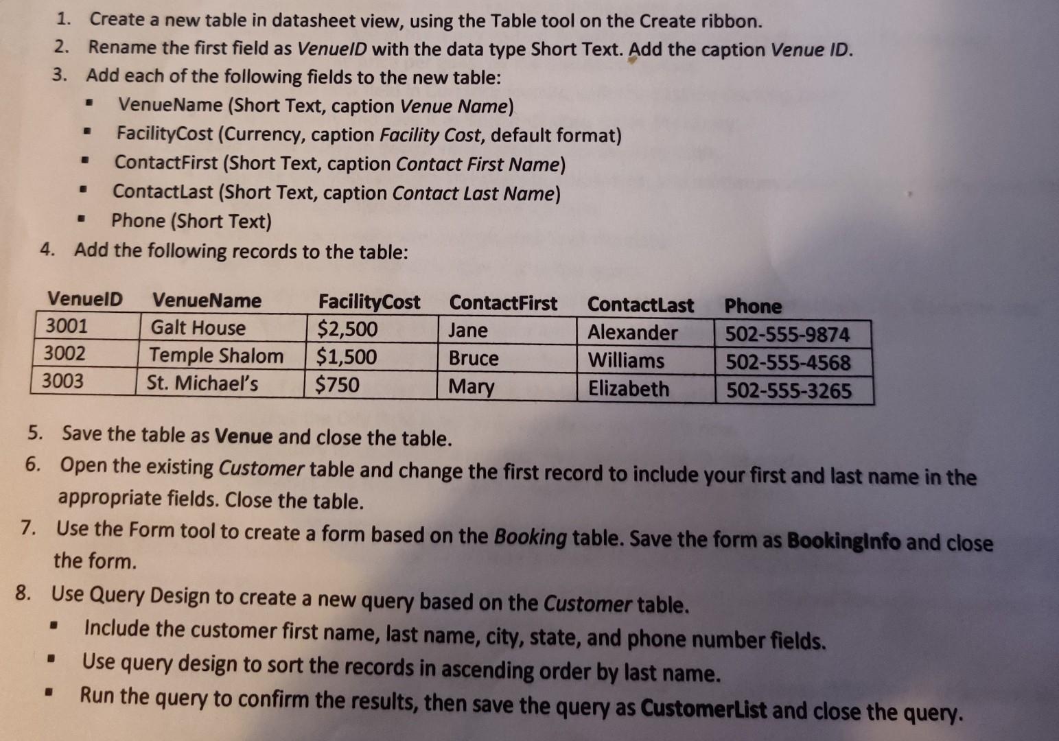 Solved E 1 Create A New Table In Datasheet View Using The Chegg