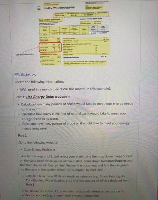 Solved Locate the following information: - KWh used in a | Chegg.com