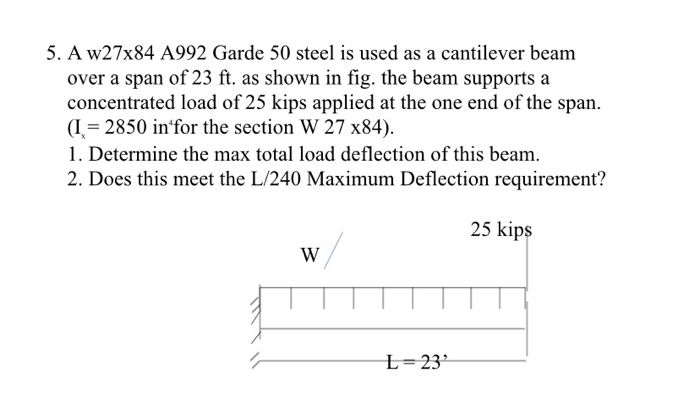 Solved 5. A w27x84 A992 Garde 50 steel is used as a | Chegg.com